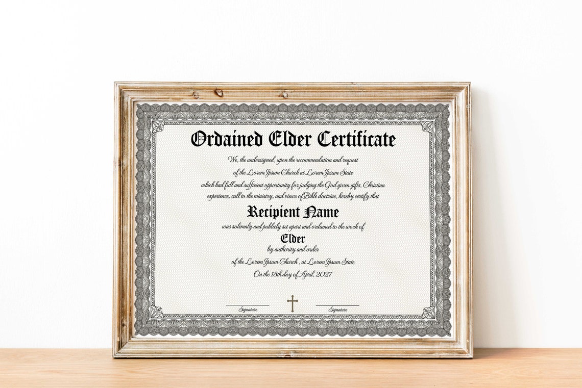 Editable Ordained Elder Certificate Template, Printable Vintage Luxury ...