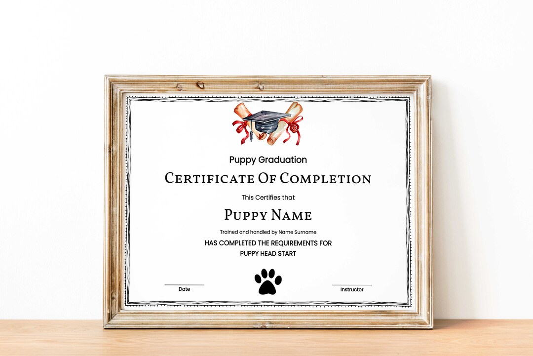 Dog Training Certificate Template, Editable Puppy Graduation ...