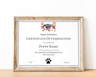 EDITABLE Puppy Dog Graduation Certificate Template, Dog Award ...