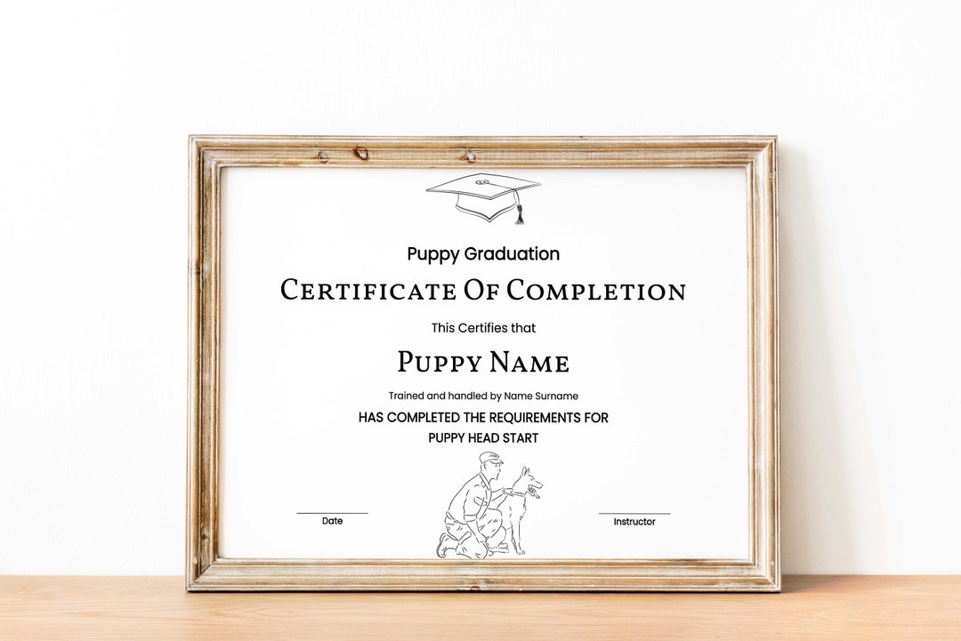 Dog Training Certificate Template, Editable Puppy Graduation ...