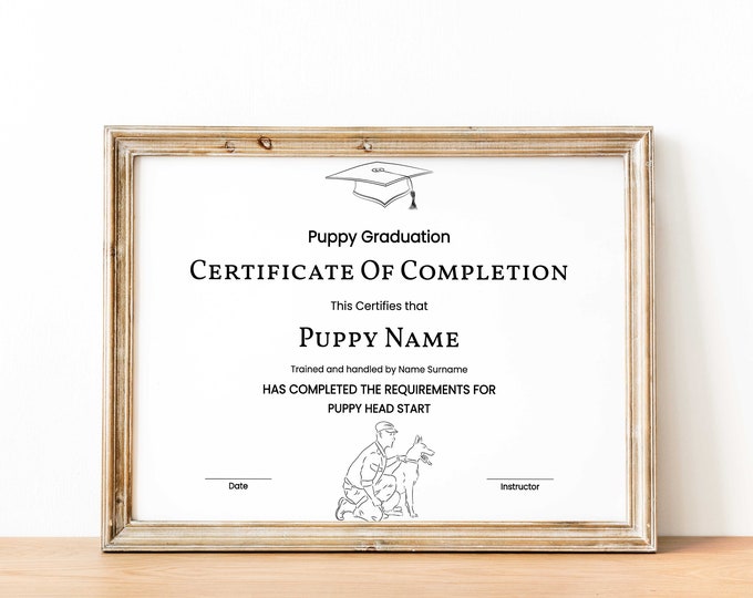 EDITABLE Puppy Dog Graduation Certificate Template, Dog Award ...
