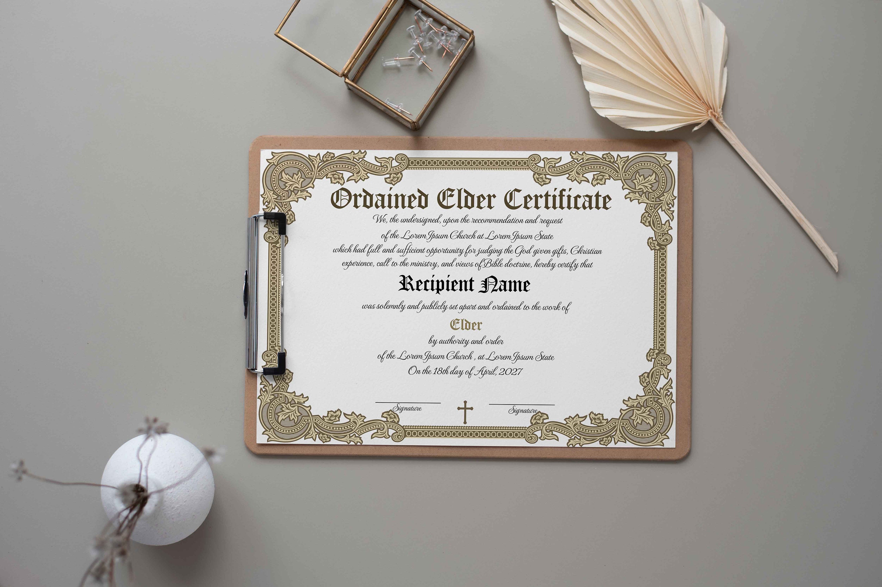 Editable Ordained Elder Certificate Template, Printable Vintage Luxury ...