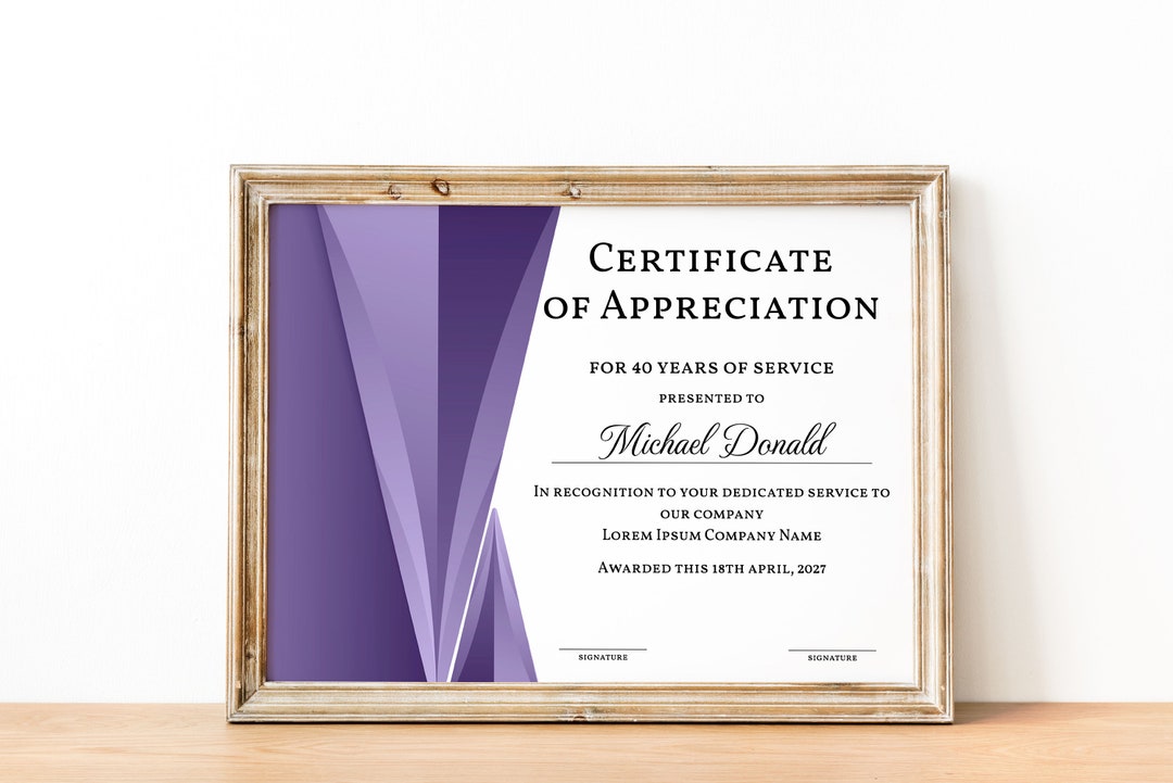 Editable Certificate Years of Service, Years of Service Certificate ...