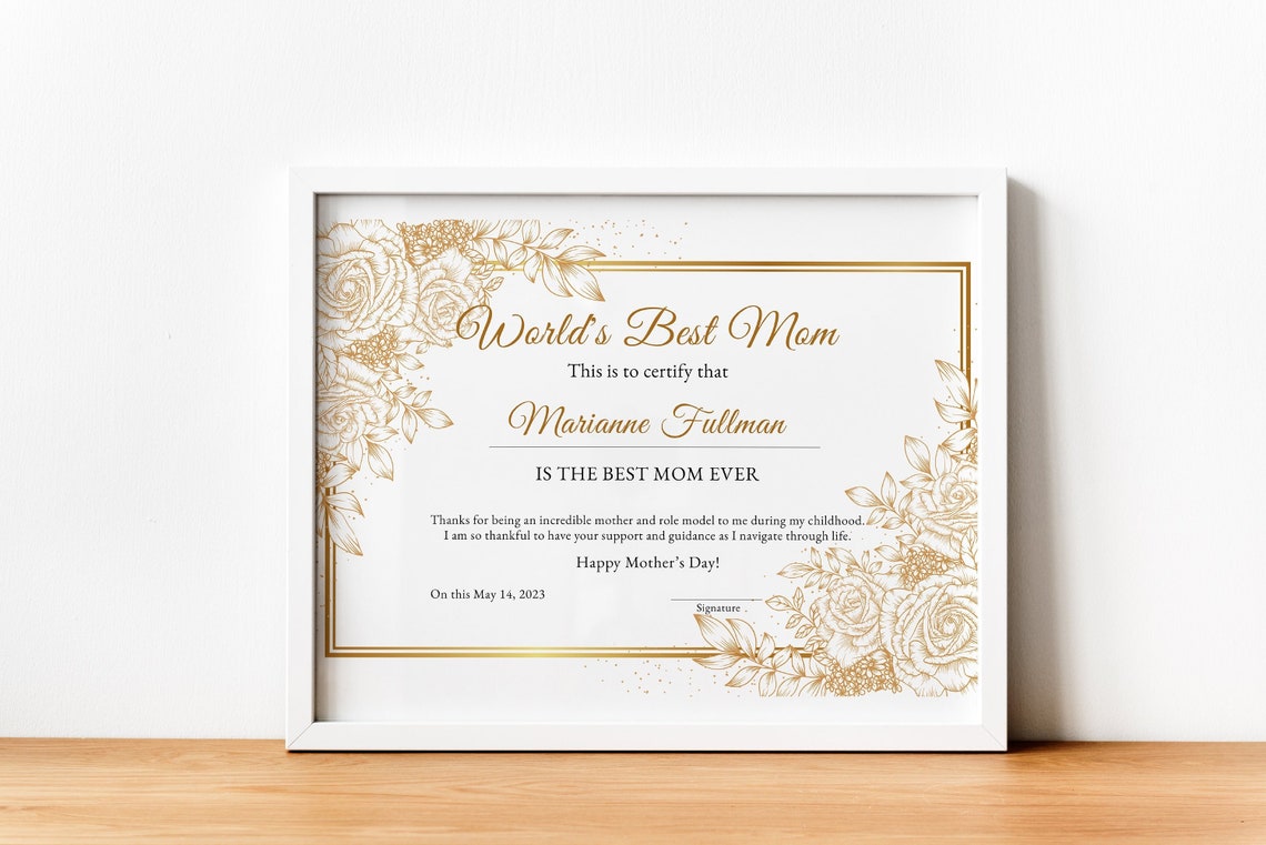 Editable Best Mom Certificate Template, Mother's Day Certificate Best ...