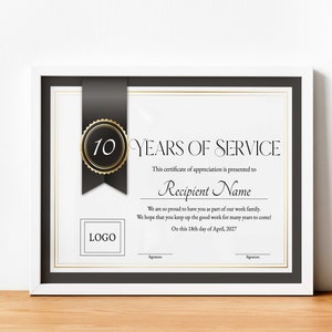 25 Years of Service Anniversary Award Certificate of Appreciation ...