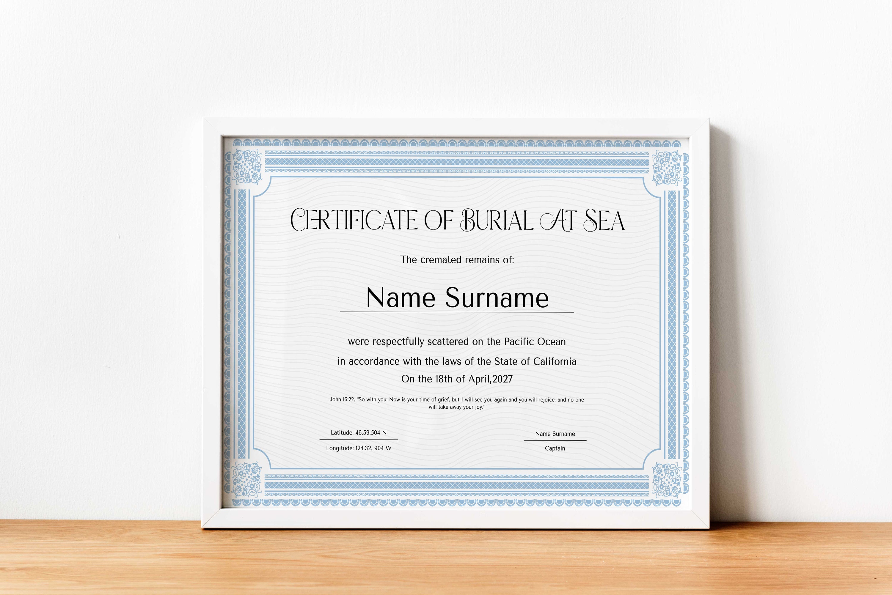 Certificate of Burial at Sea, Spreading Ashes at Sea, Sea Scattering ...
