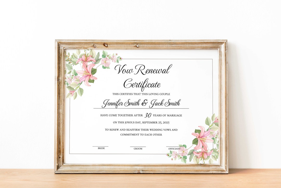 Vows Renewal Certificate, Editable Vows Template, Wedding Vow Template ...
