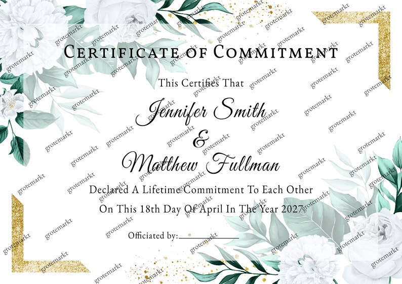 Certificate of Commitment Editable Template, Greenery Commitment ...