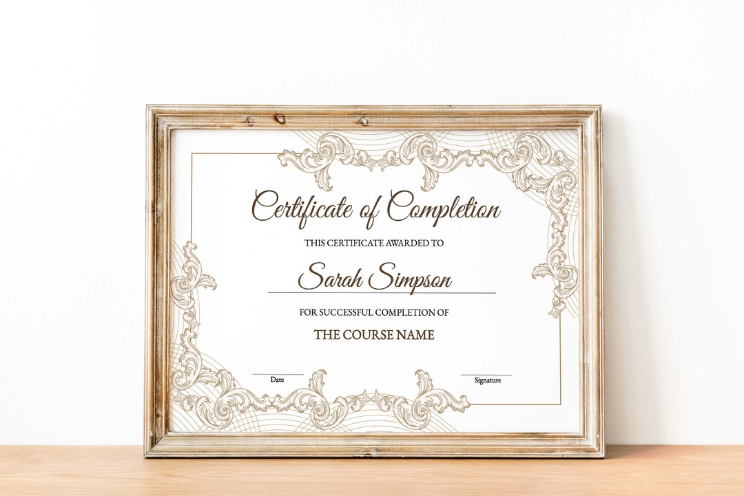 Editable Certificate of Completion, Gold Certificate of Completion ...
