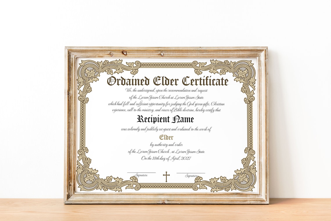 Editable Ordained Elder Certificate Template, Printable Vintage Luxury ...