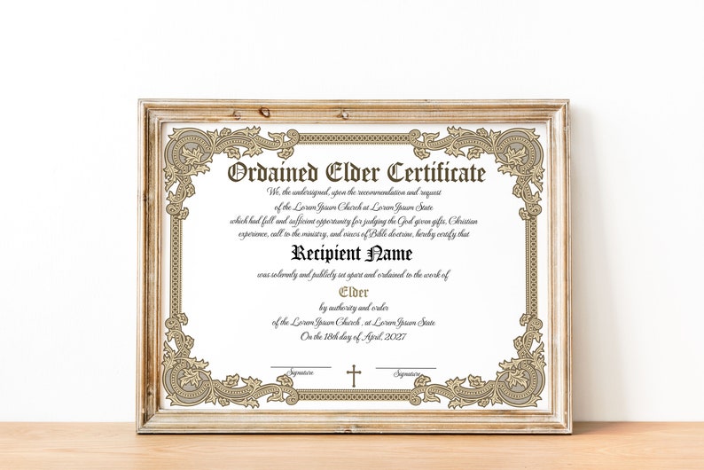 Editable Ordained Elder Certificate Template, Printable Vintage Luxury ...