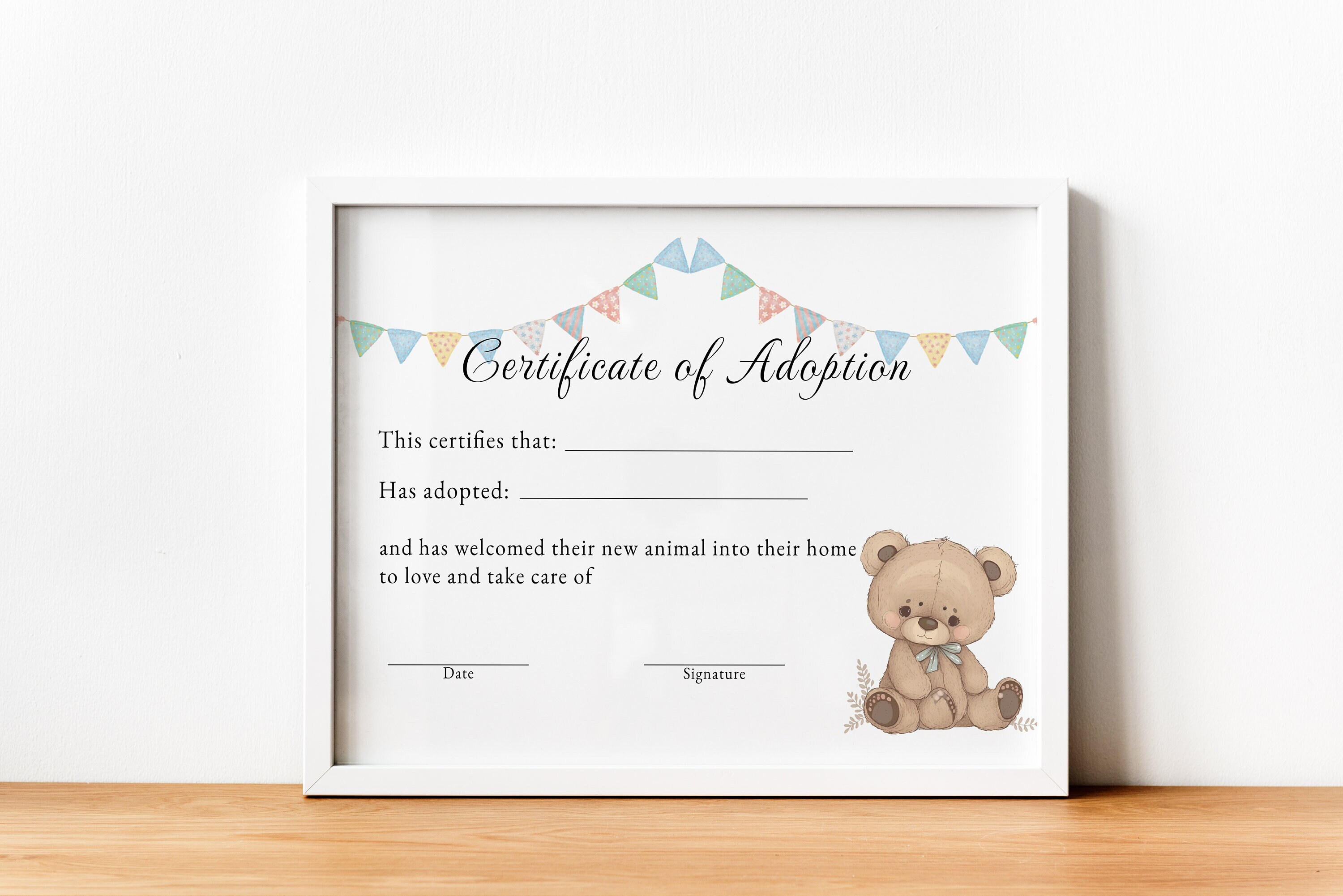 Adoption Certificate for Stuffed Animal, Teddy Bear Adoption ...