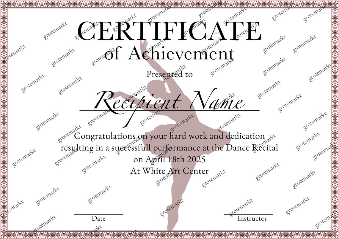 Editable Ballet Awards Certificate Template, Ballet Dancer Award ...