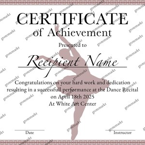 Editable Ballet Awards Certificate Template, Ballet Dancer Award ...