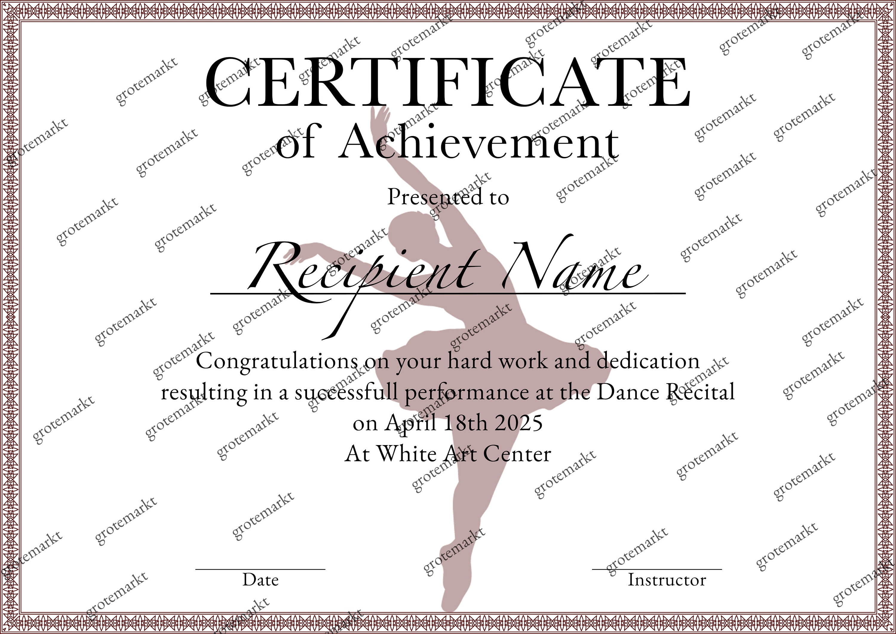 Editable Ballet Awards Certificate Template, Ballet Dancer Award ...
