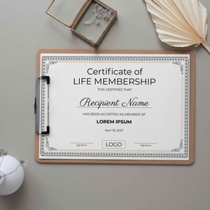 Life Membership Certificate Template, Editable Printable Elegant ...