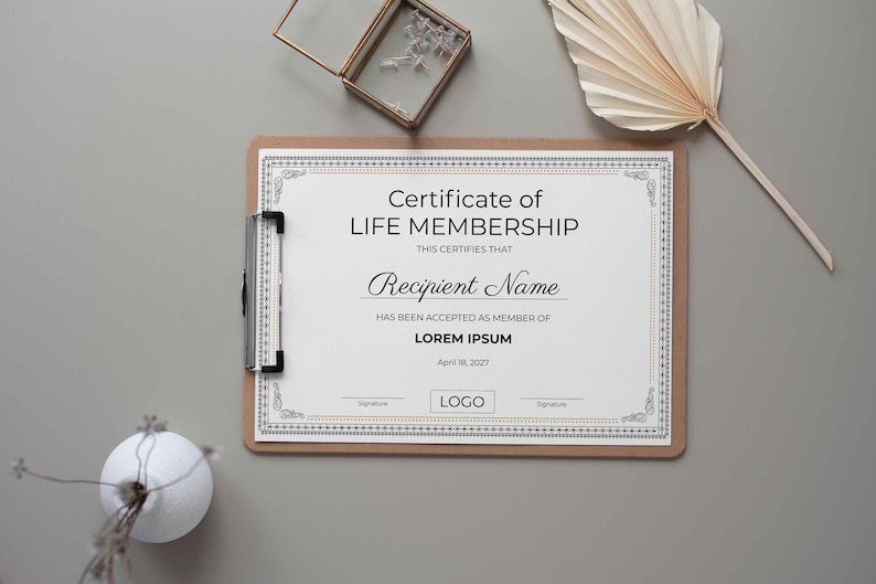 Life Membership Certificate Template, Editable Printable Elegant ...