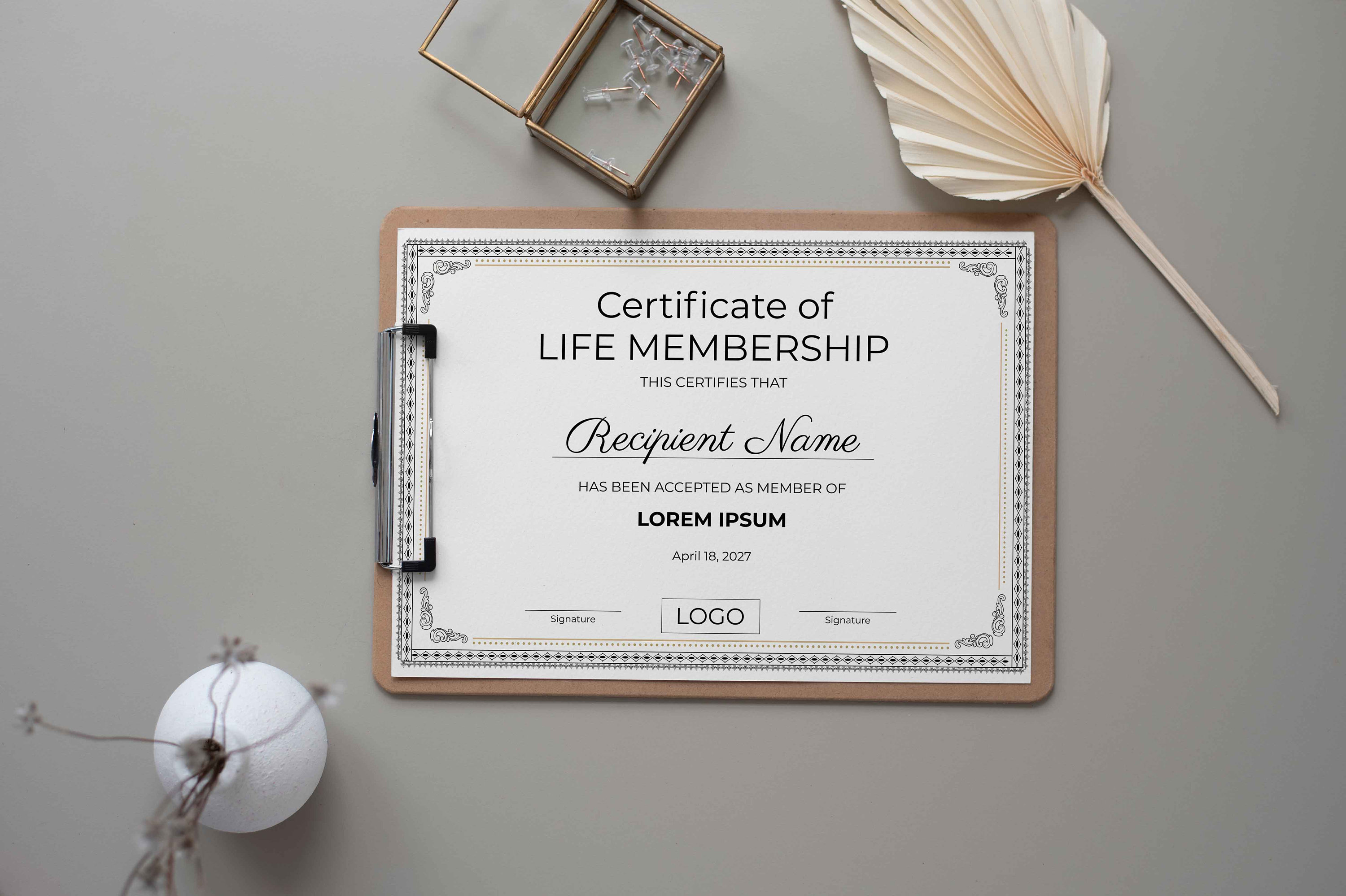 Life Membership Certificate Template, Editable Printable Elegant Certificate of Life Membership ...