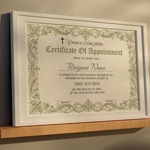 Editable Appointment Certificate Template, Printable Bishop Pastor ...