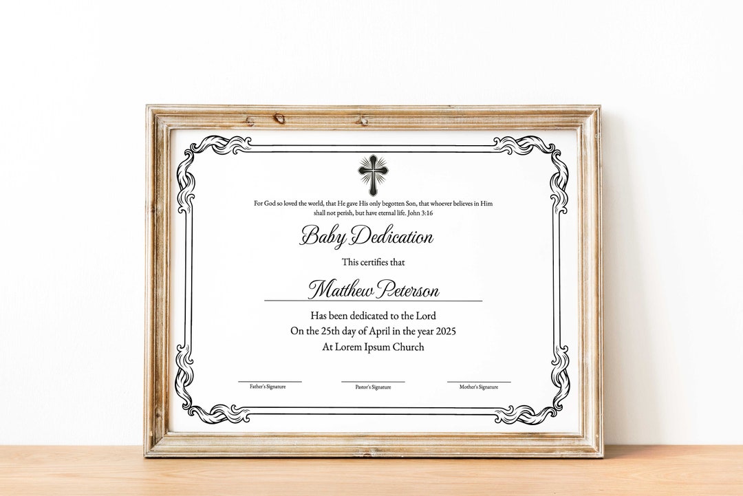 Baby Dedication Certificate Template, Baptism, Baby Christening, Modern ...
