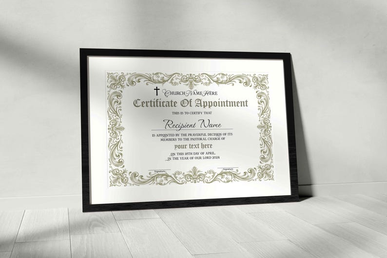 Editable Appointment Certificate Template, Printable Bishop Pastor ...