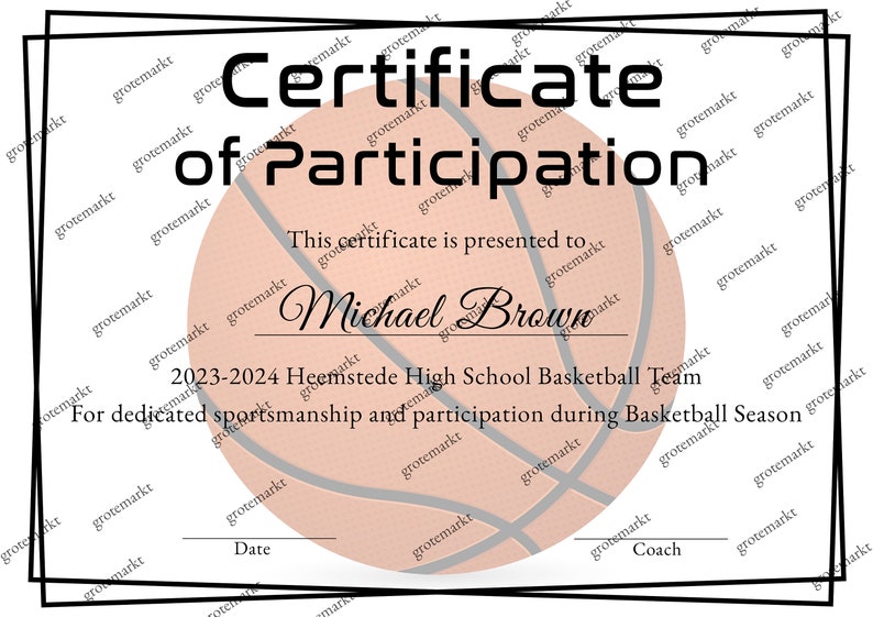 Editable Basketball Certificate Template Printable - Etsy