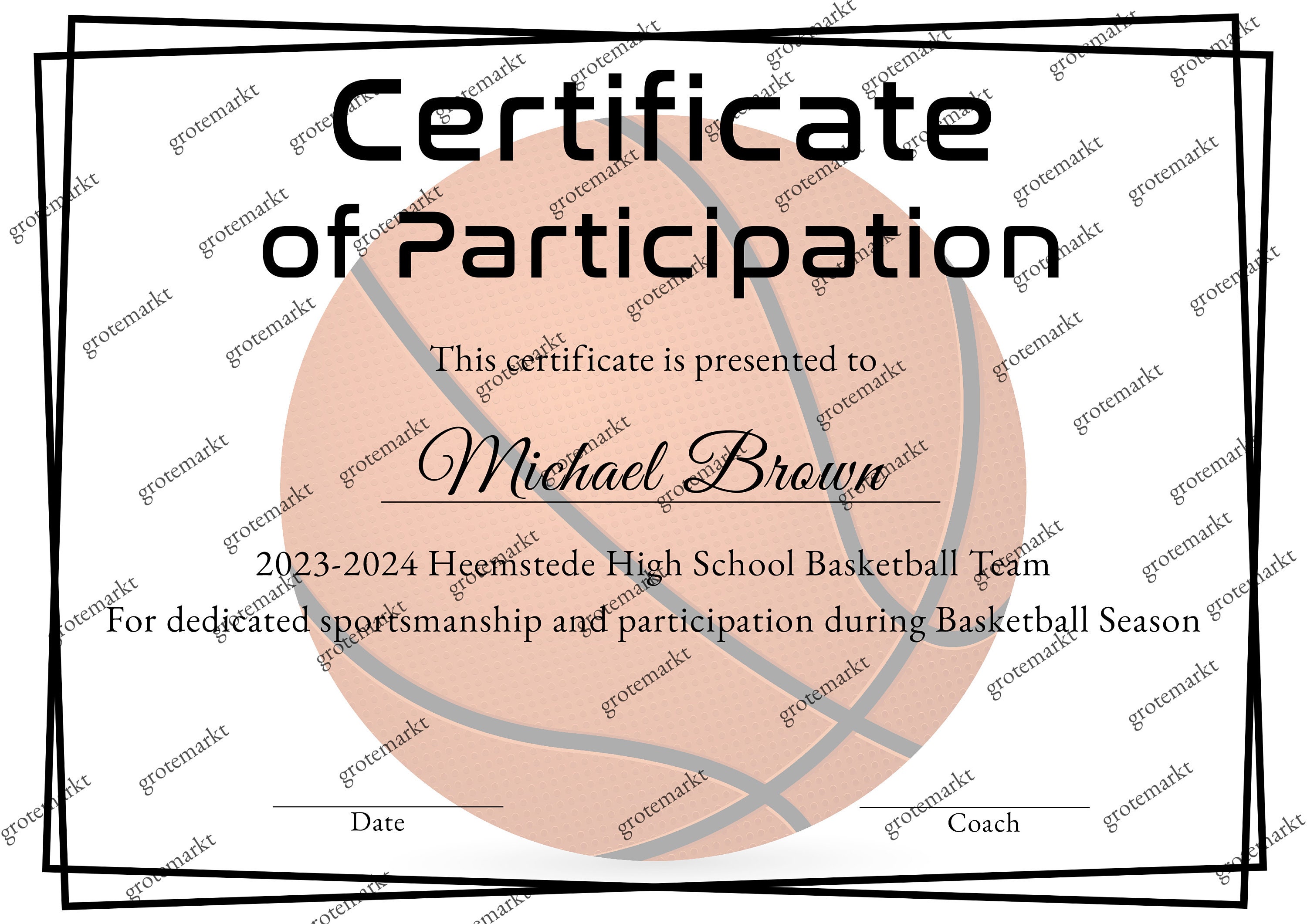 Editable Basketball Certificate Template, Printable Certificate ...