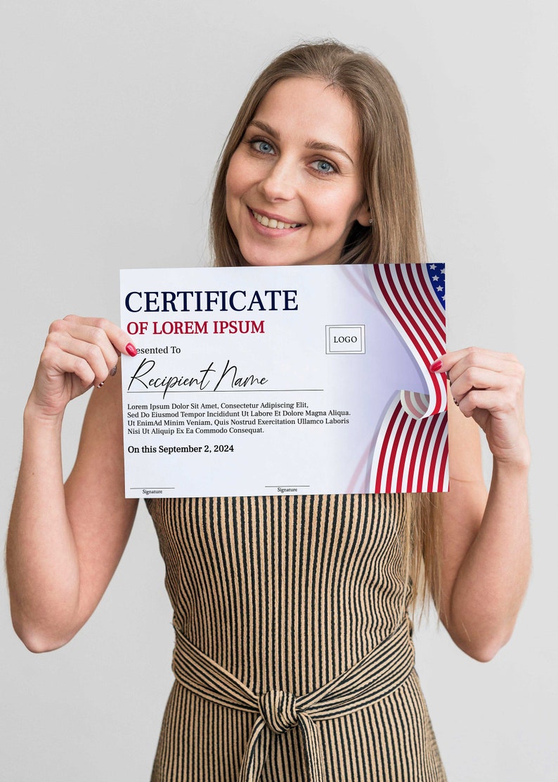 Veteran's Certificate of Appreciation, 4th of July Template, Editable Certificate With American ...