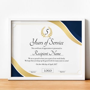 5 Years of Service Anniversary Award Certificate of Appreciation ...