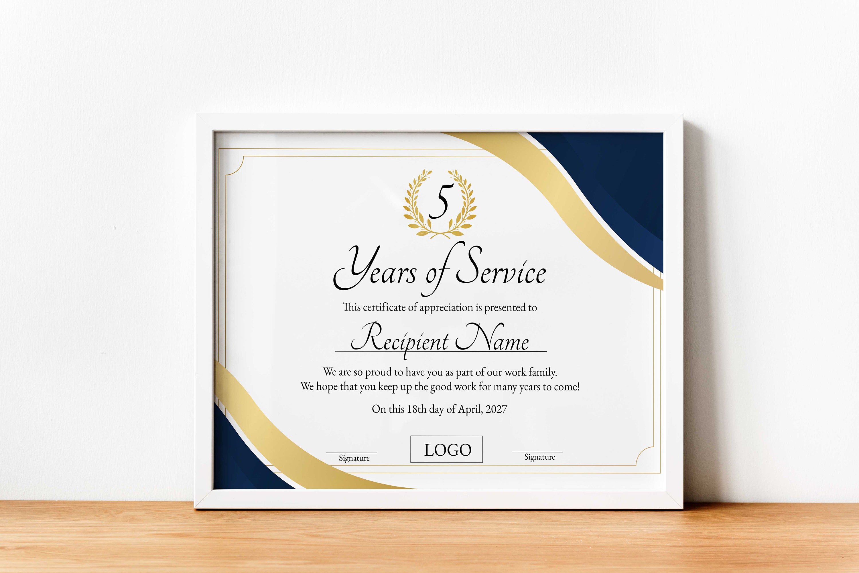 5 Years of Service Anniversary Award Certificate of Appreciation ...
