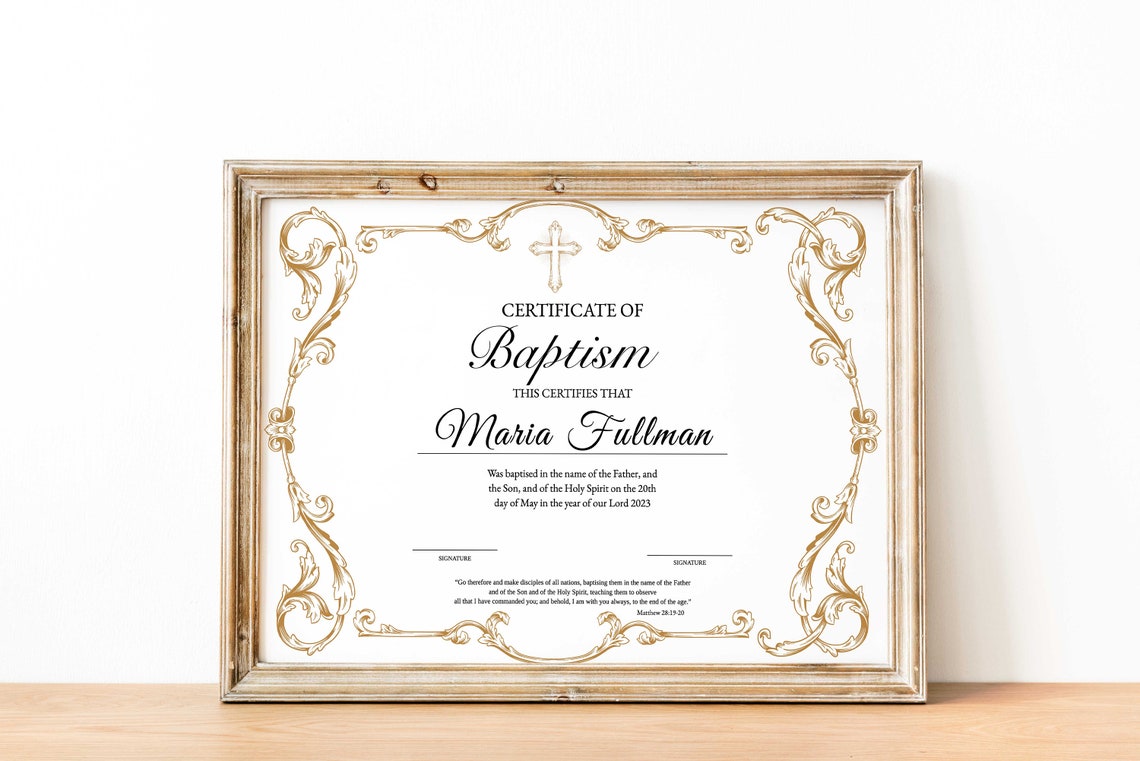 Editable Baptism Certificate Template, Printable Certificate of Baptism ...