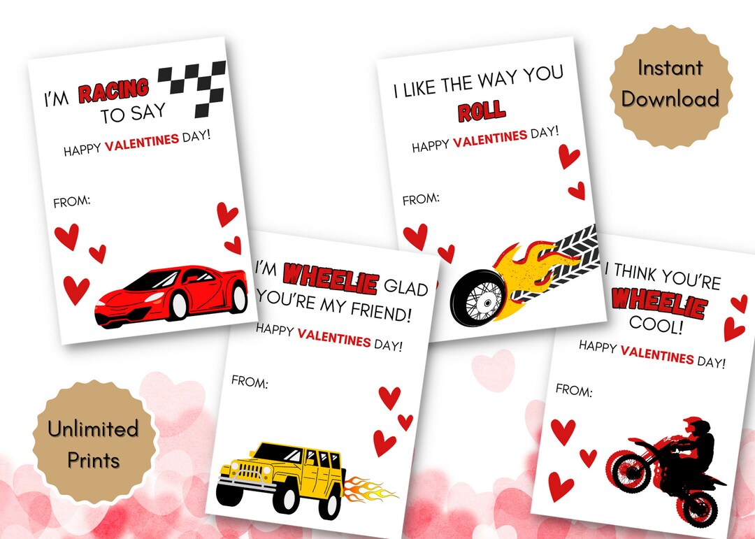 Car Theme Valentine Tags, Kids Valentines Cards, Printable Tags for ...