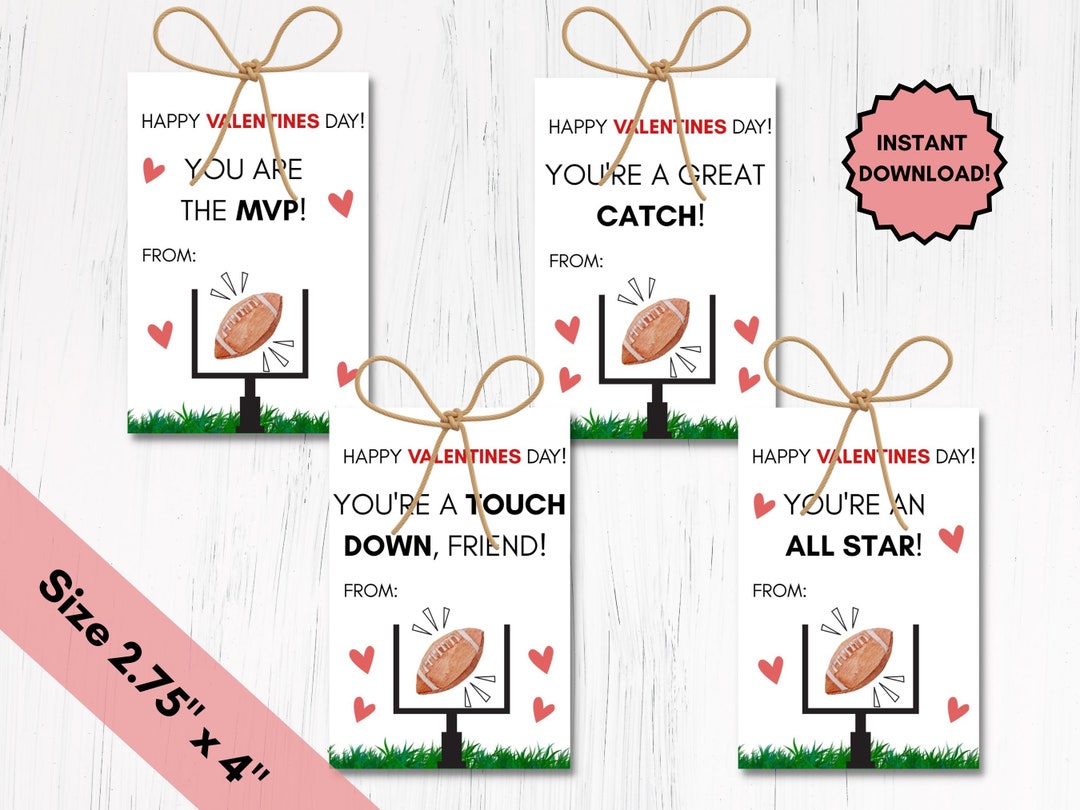 Football Valentines Card, Valentines Tags, Printable Tags for Kids ...