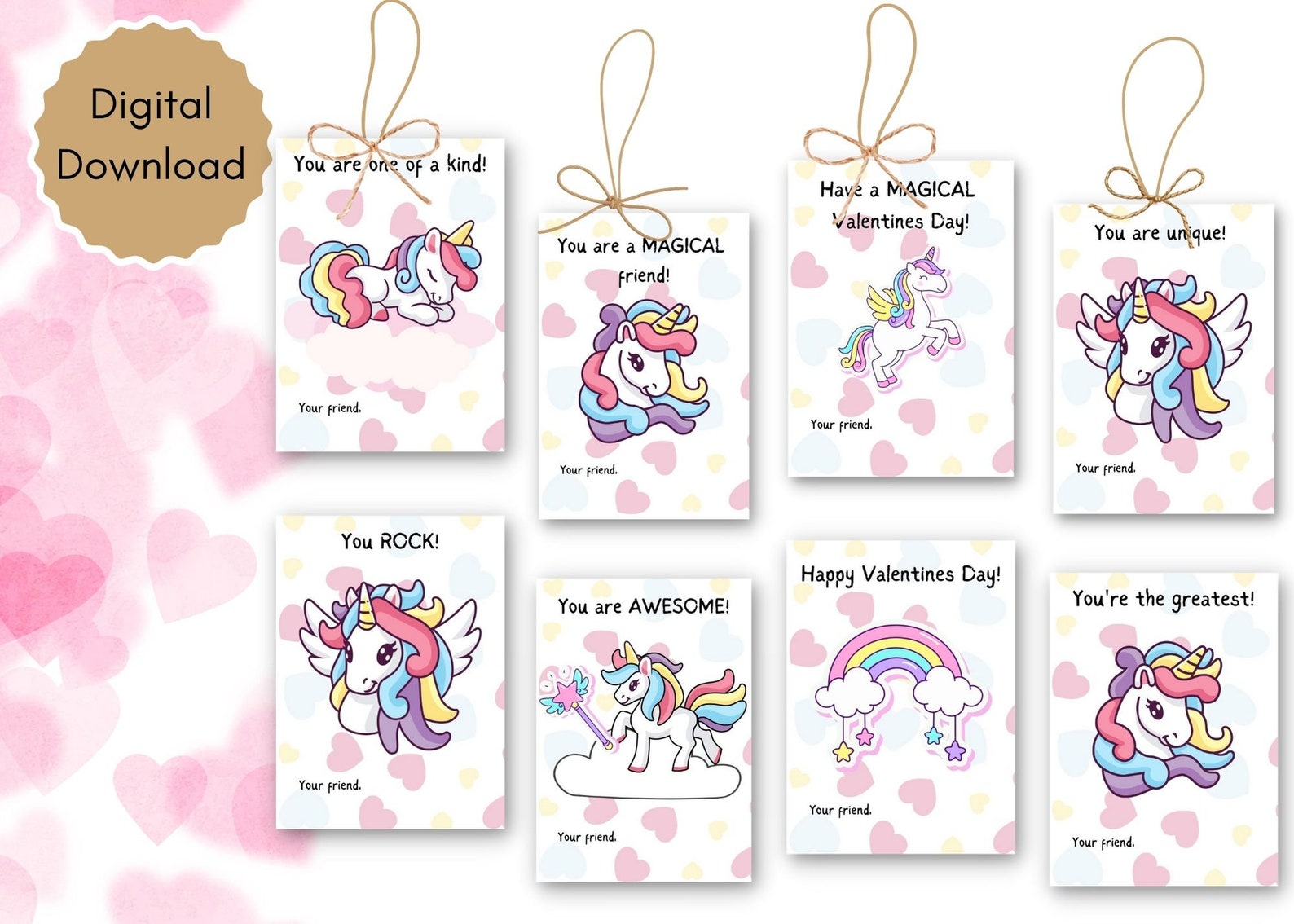 Kids Valentines Day Tags, Unicorn Card, Valentine Gift Tag, Unicorn ...