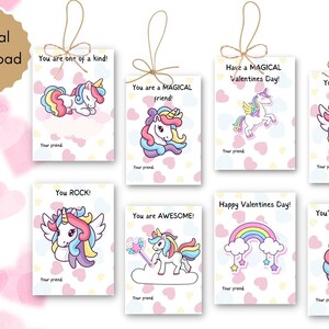 Kids Valentines Day Tags, Unicorn Card, Valentine Gift Tag, Unicorn ...