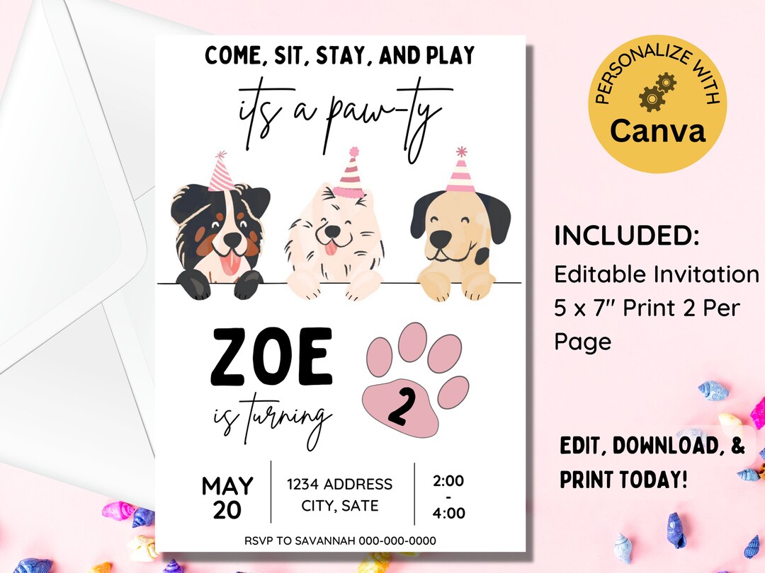 EDITABLE Puppy Pawty Invitation, Puppy Birthday Party, Puppy Adoption ...