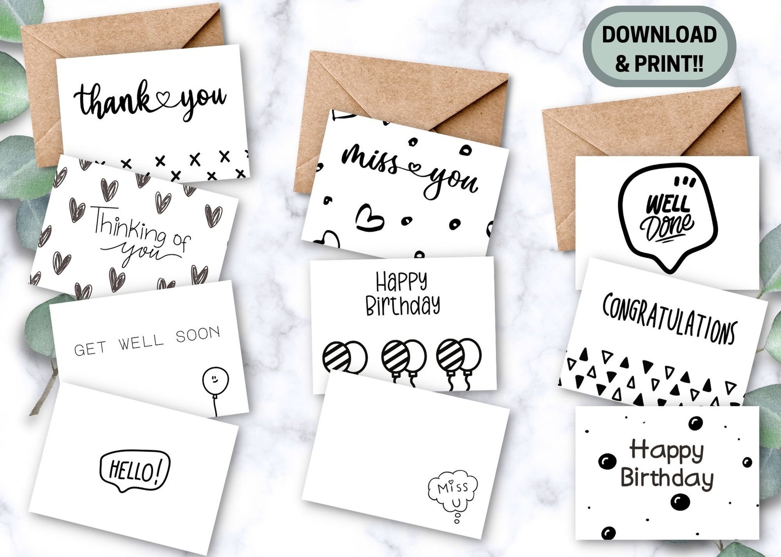 Simple Greeting Cards, PRINTABLE Cards, Assorted Greeting Cards ...