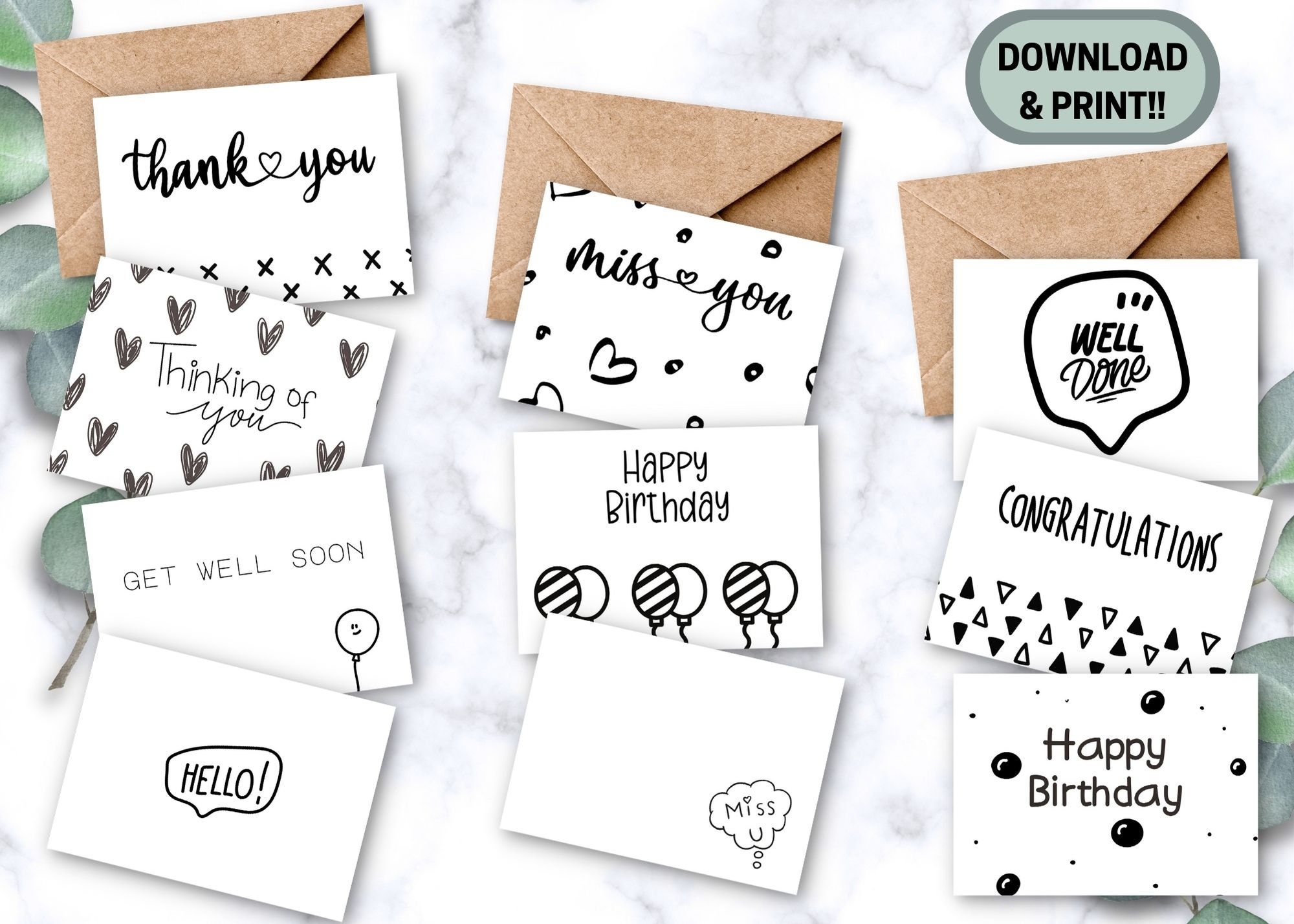 Simple Greeting Cards, PRINTABLE Cards, Assorted Greeting Cards ...