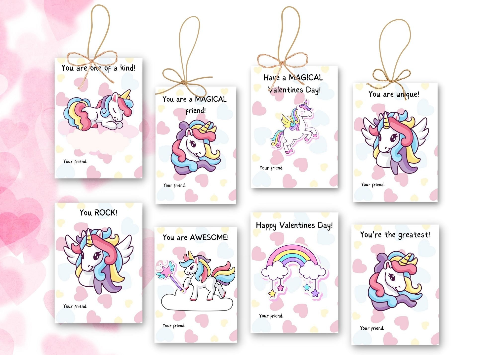 Kids Valentines Day Tags, Unicorn Card, Valentine Gift Tag, Unicorn ...