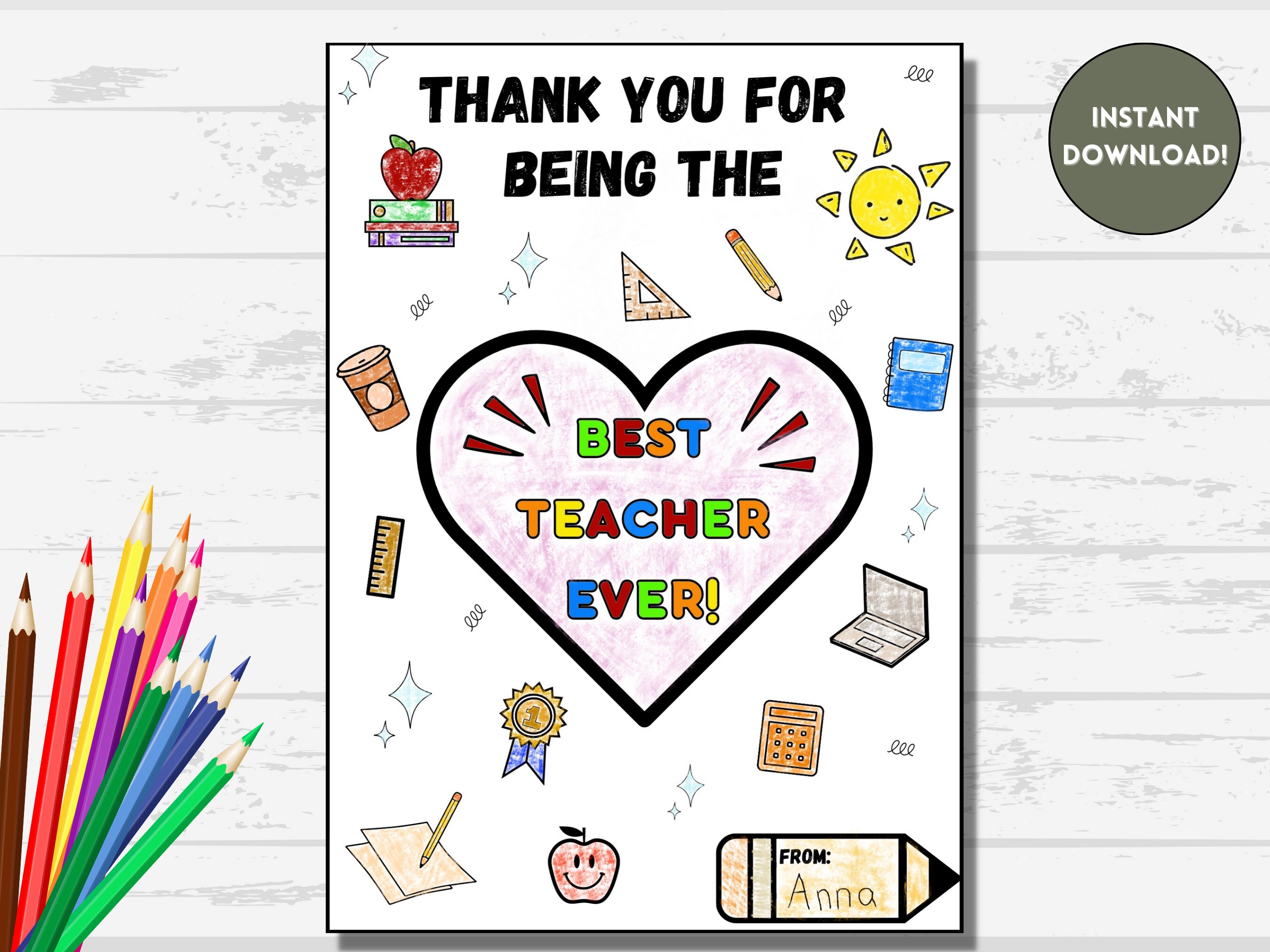 Printable Thank You Card for Teacher, Teacher Appreciation Card ...
