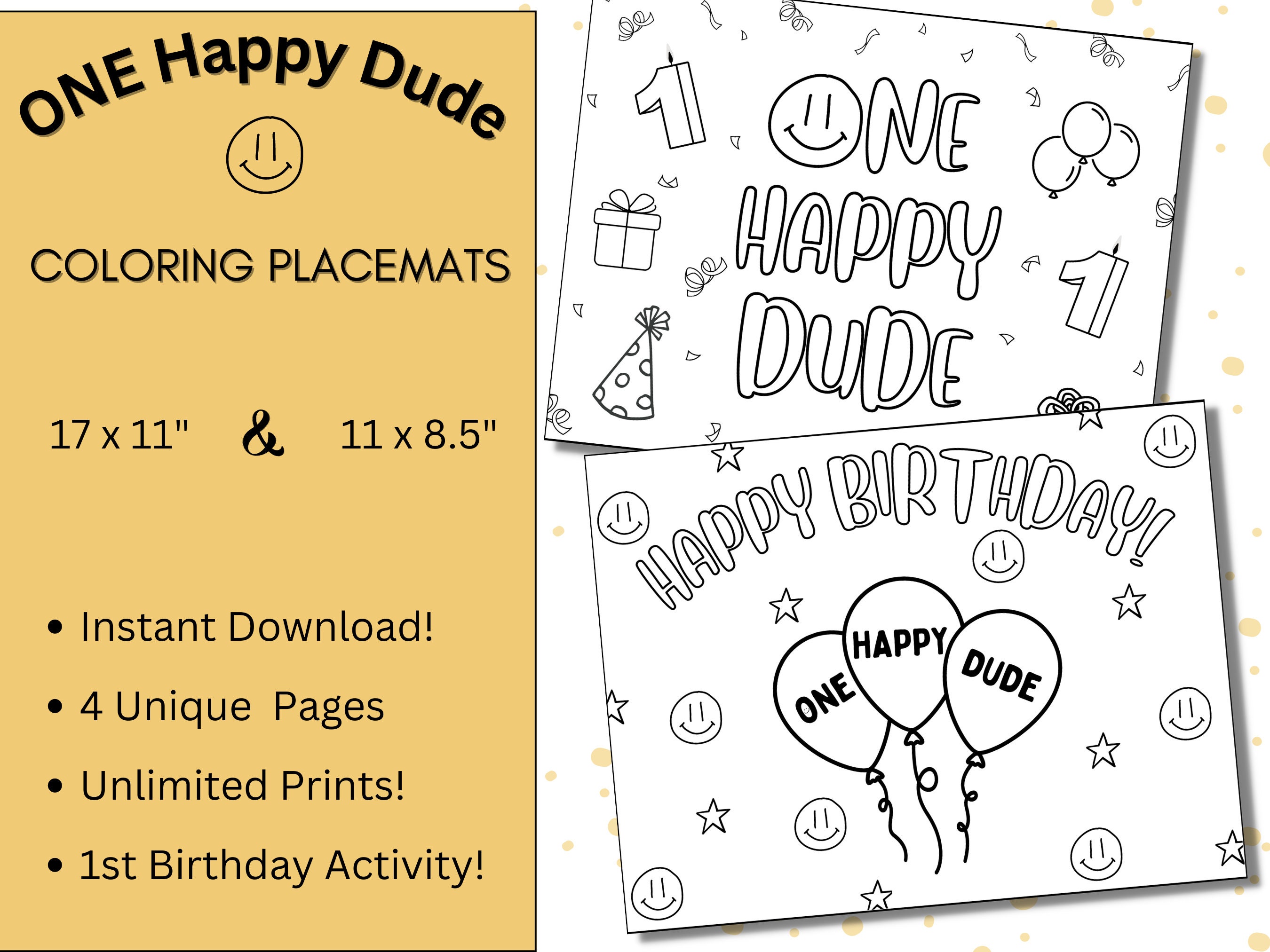 ONE Happy Dude Birthday Party, Birthday Coloring Pages, Kids Coloring ...