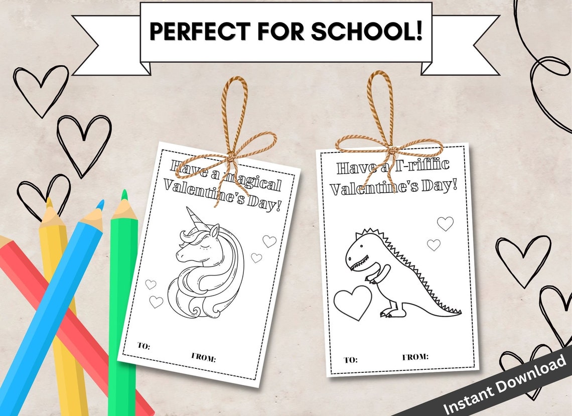 PRINTABLE Valentines Cards, Kids Coloring Cards, Kids Valentines Cards ...