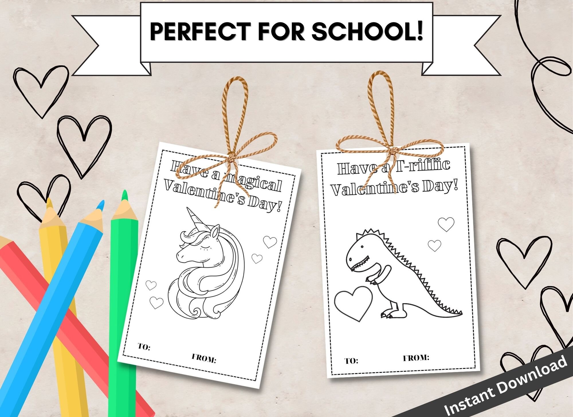 Valentine Gift Tags, Printable Coloring Pages for Kids, Kids Valentines ...