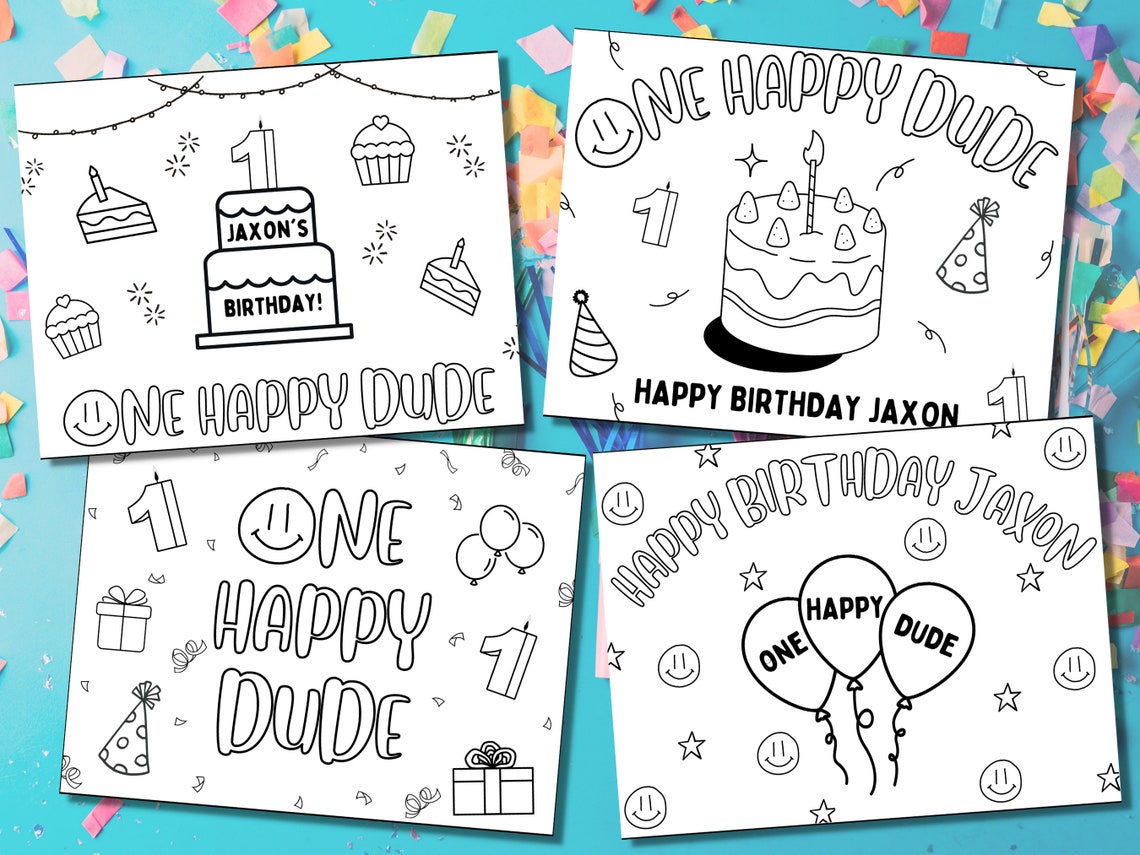 Printable ONE Happy Dude Coloring Pages, Personalized Party Placemats ...