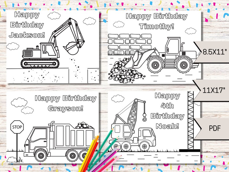 8 Construction Coloring Pages Construction Truck Birthday - Etsy