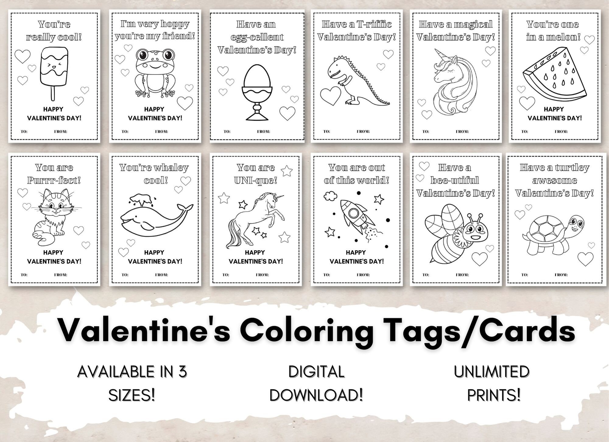 PRINTABLE Valentines Cards, Kids Coloring Cards, Kids Valentines Cards ...