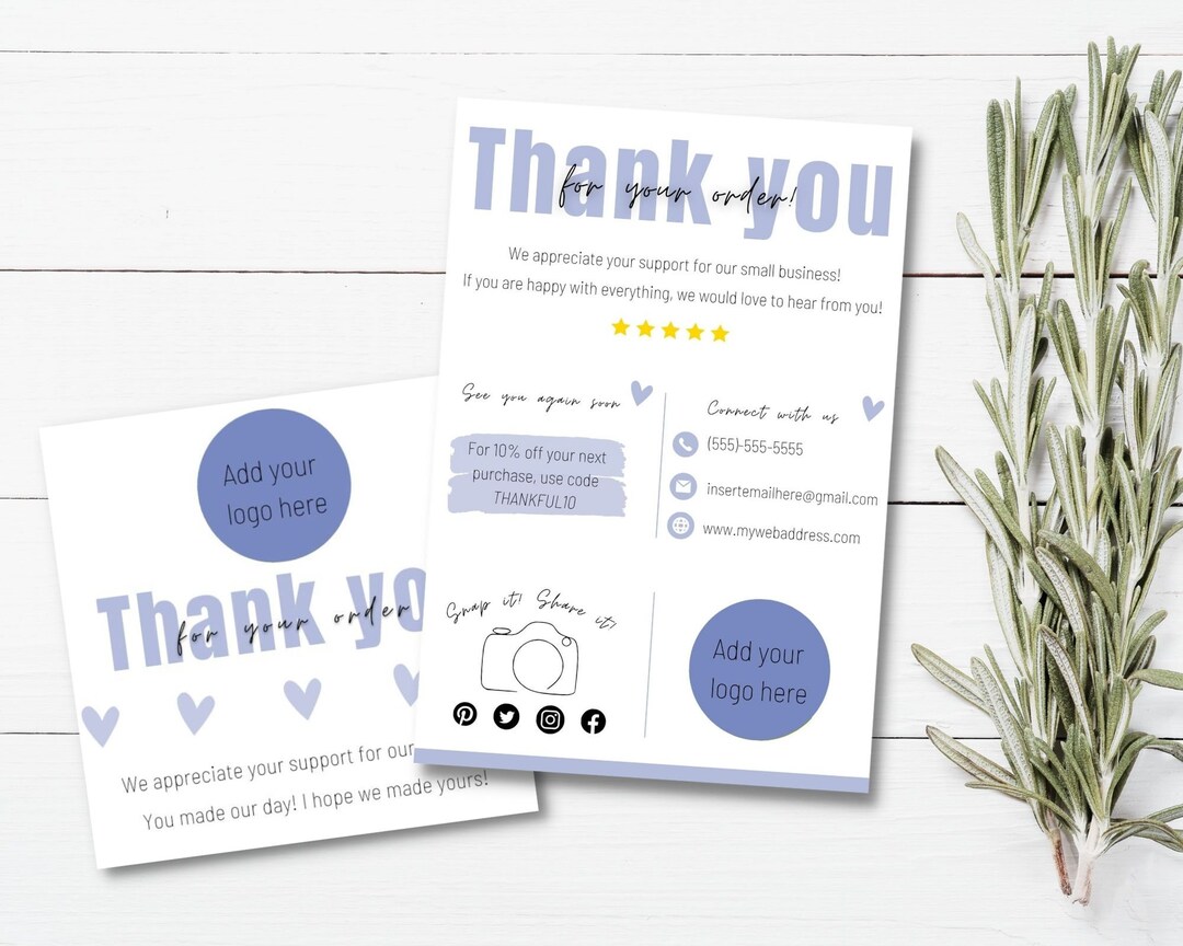 Printable Thank You Card Template, Editable Thank You for Your Purchase ...