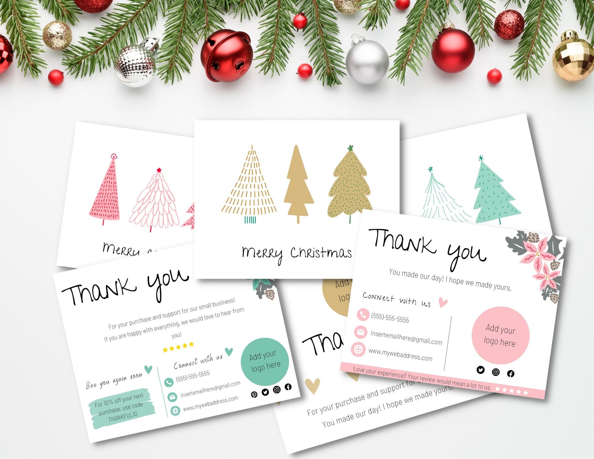 Holiday Business Thank You Card Template, Editable Christmas Thank You ...