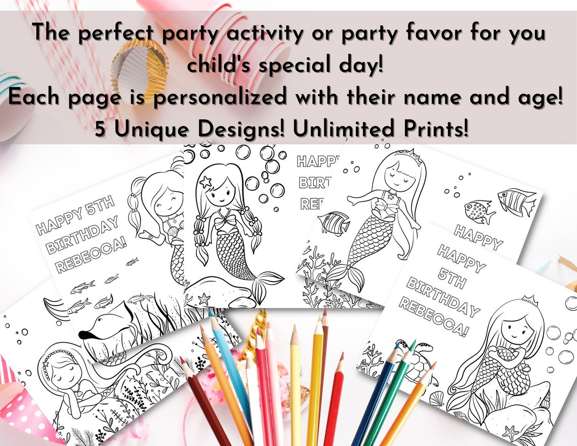 Mermaid Coloring Pages, Mermaid Themed Birthday Coloring Pages ...