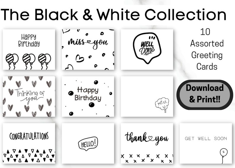 Simple Greeting Cards, PRINTABLE Cards, Assorted Greeting Cards ...